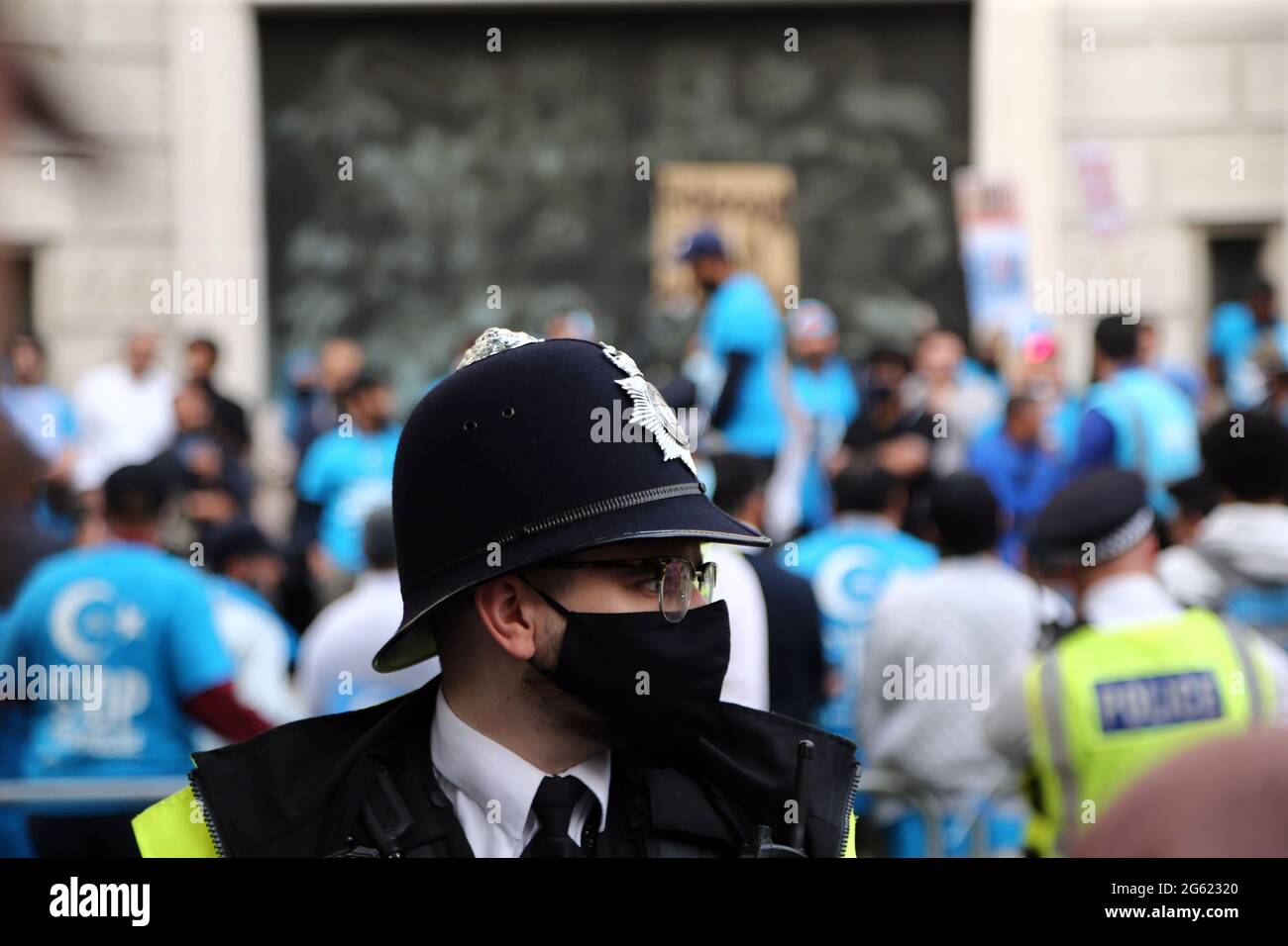 London, England, UK. 1st July, 2021. Pro-Uyghur protesters stage a ...