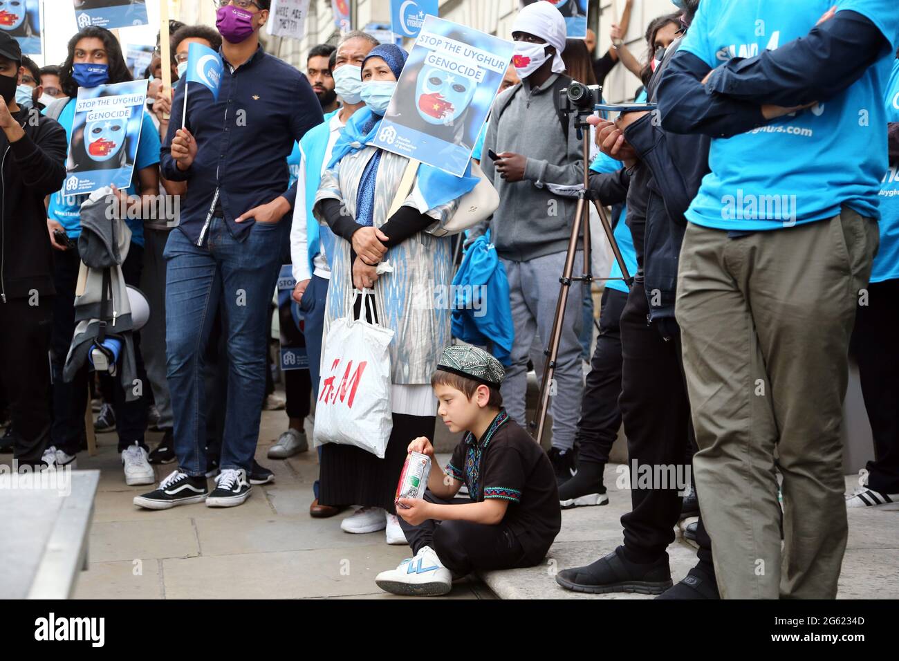 London, England, UK. 1st July, 2021. Pro-Uyghur protesters stage a ...