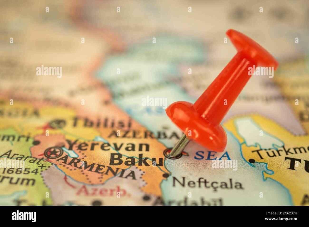 Location Baku in Azerbaijan, travel map with push pin point marker ...