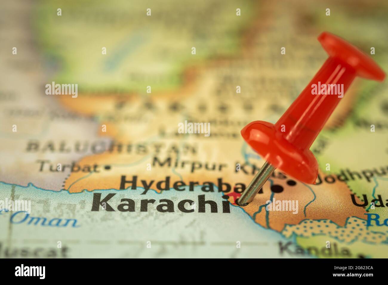 Location Karachi in Pakistan, travel map with push pin point marker ...