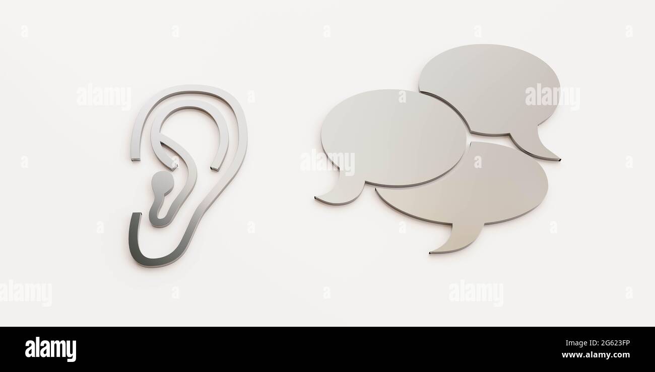 ear talk dialogue bubble communication concept 3d render illustration ...