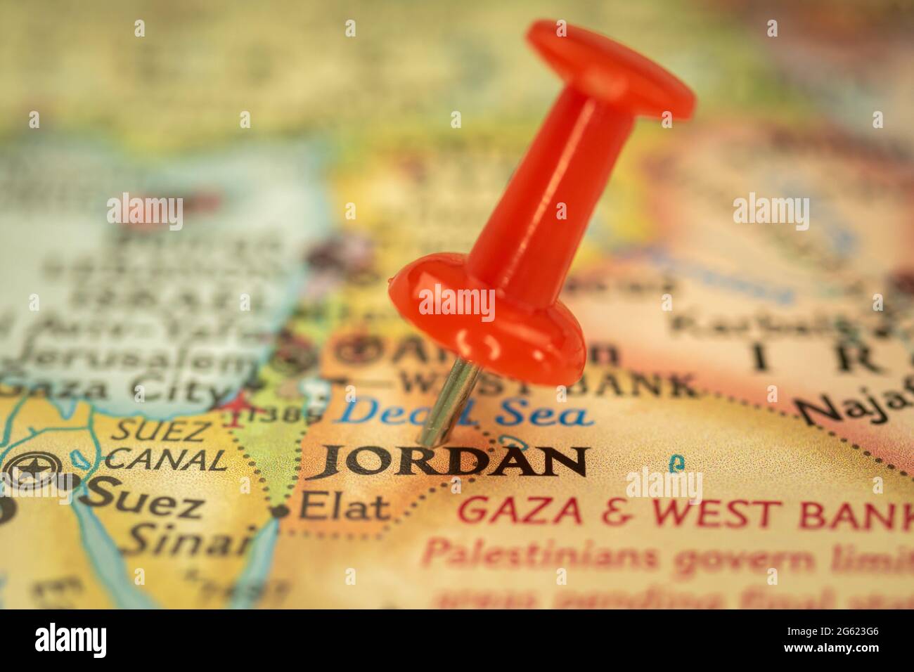 Location Jordan, travel map with push pin point marker closeup, Asia ...