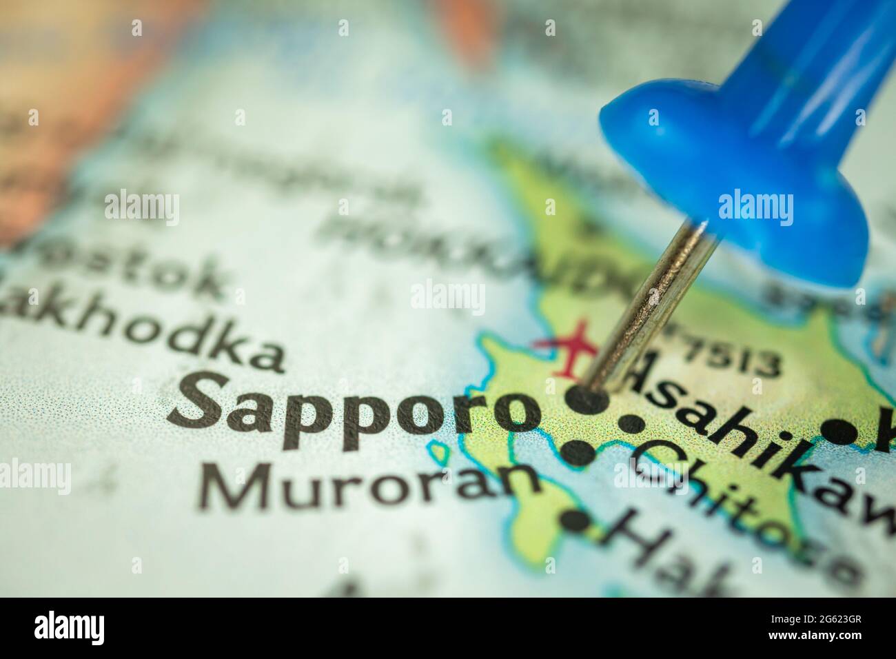 Location Sapporo on Hokkaido island in Japan, travel map with push pin ...