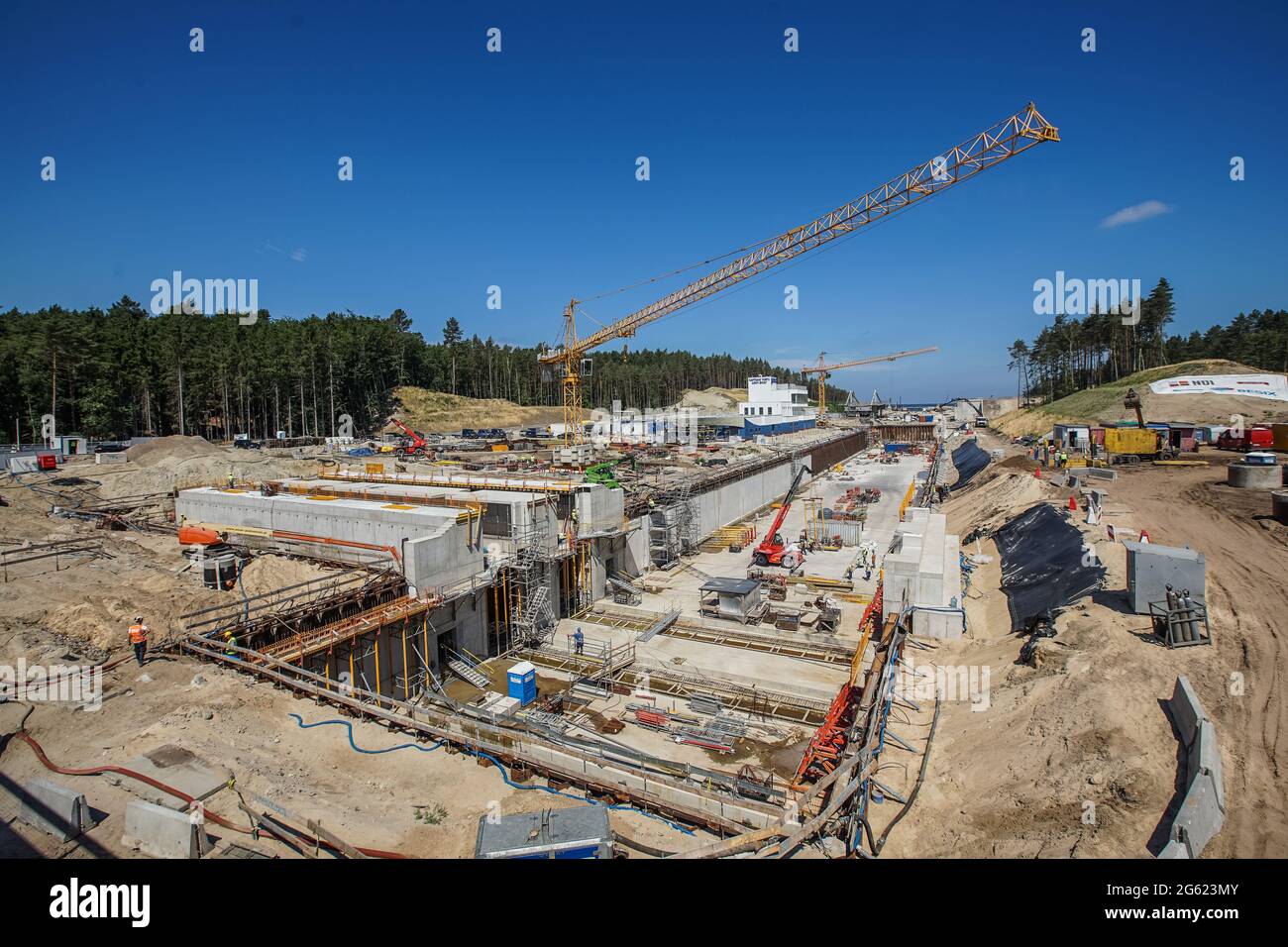 Nowy Swiat, Poland 1st, June 2021 The construction site of a waterway ...
