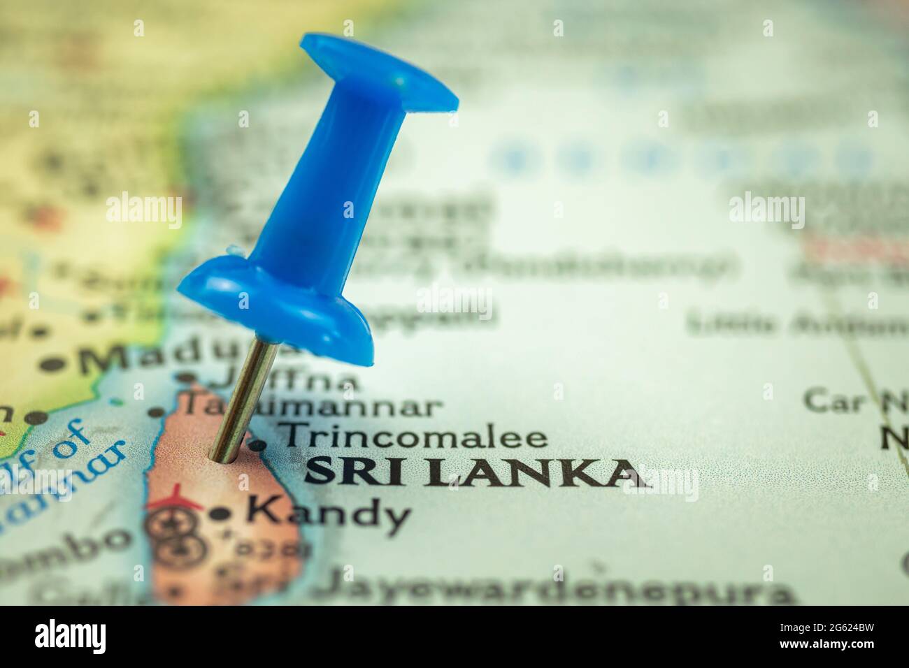 Location Sri Lanka, travel map with push pin point marker closeup, Asia ...