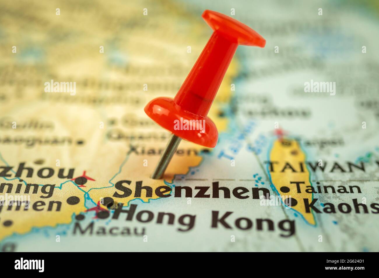 Location Shenzhen in China, travel map with push pin point marker ...