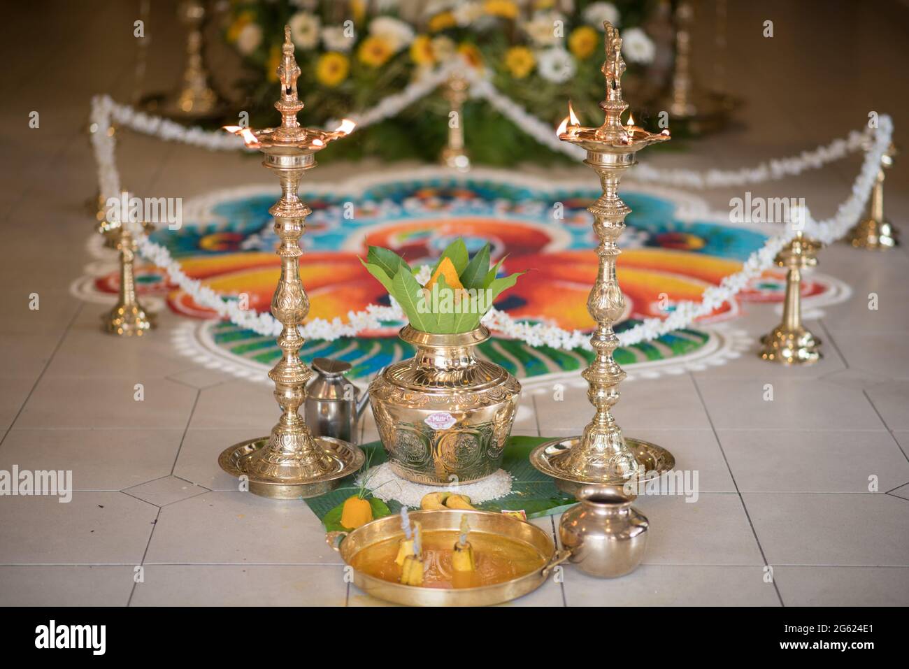 Traditional Indian brass oil lamps during a wedding ceremony Stock ...
