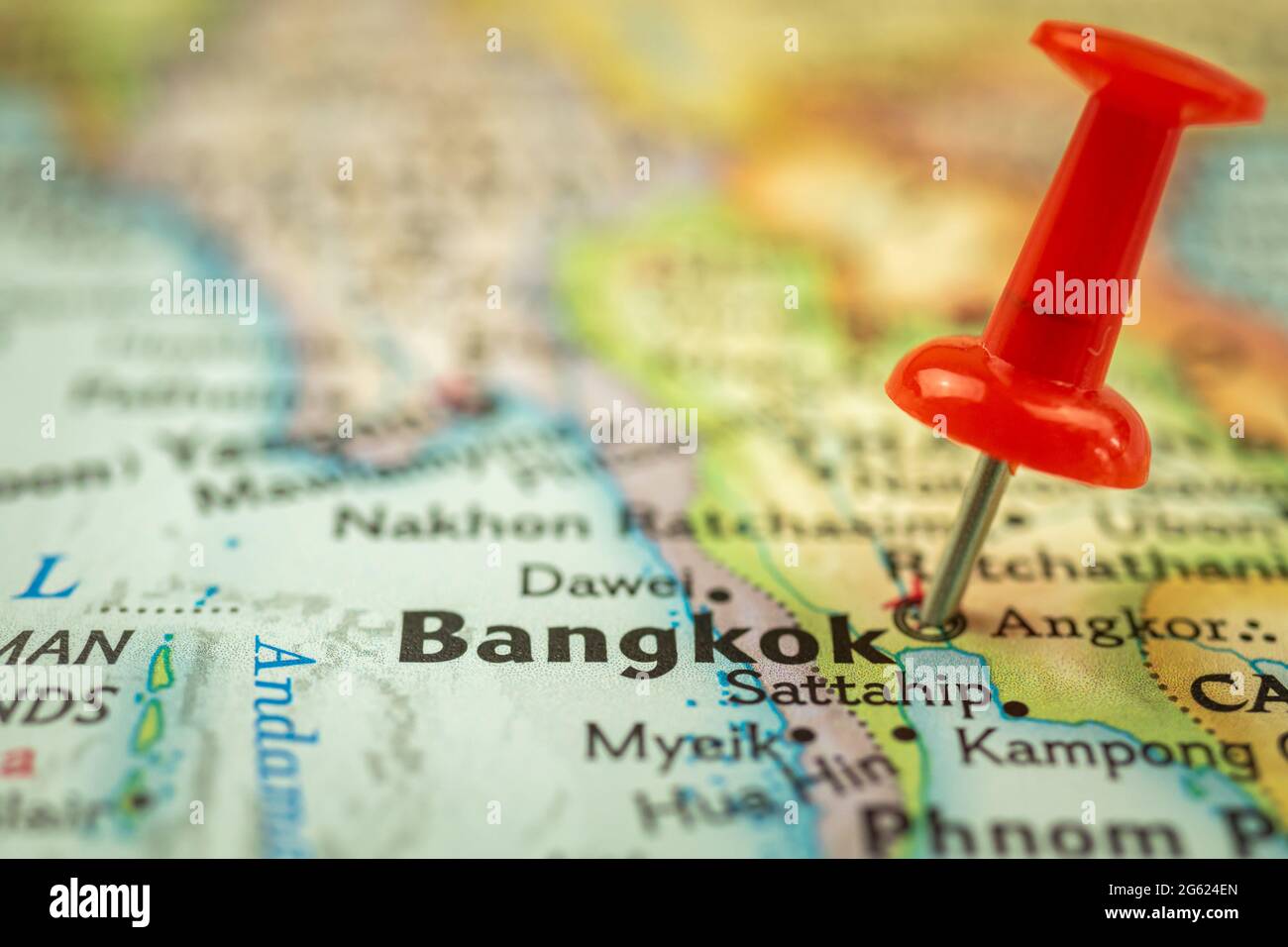 Location Bangkok in Thailand, travel map with push pin point marker ...