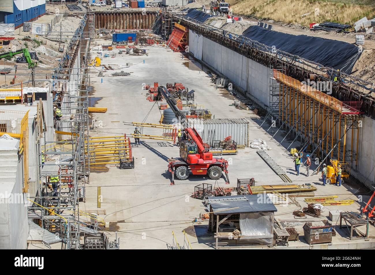 Nowy Swiat, Poland. 1st June, 2021. The construction site of a waterway ...