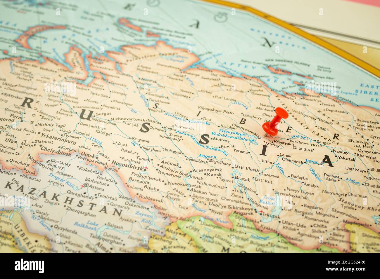 Location Russia, travel map with push pin point marker closeup, Asia ...