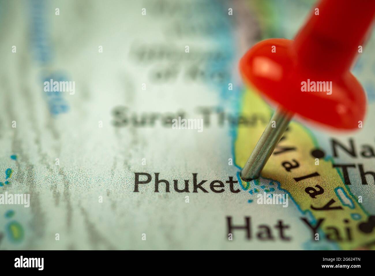 Location Phuket in Thailand, travel map with push pin point marker ...
