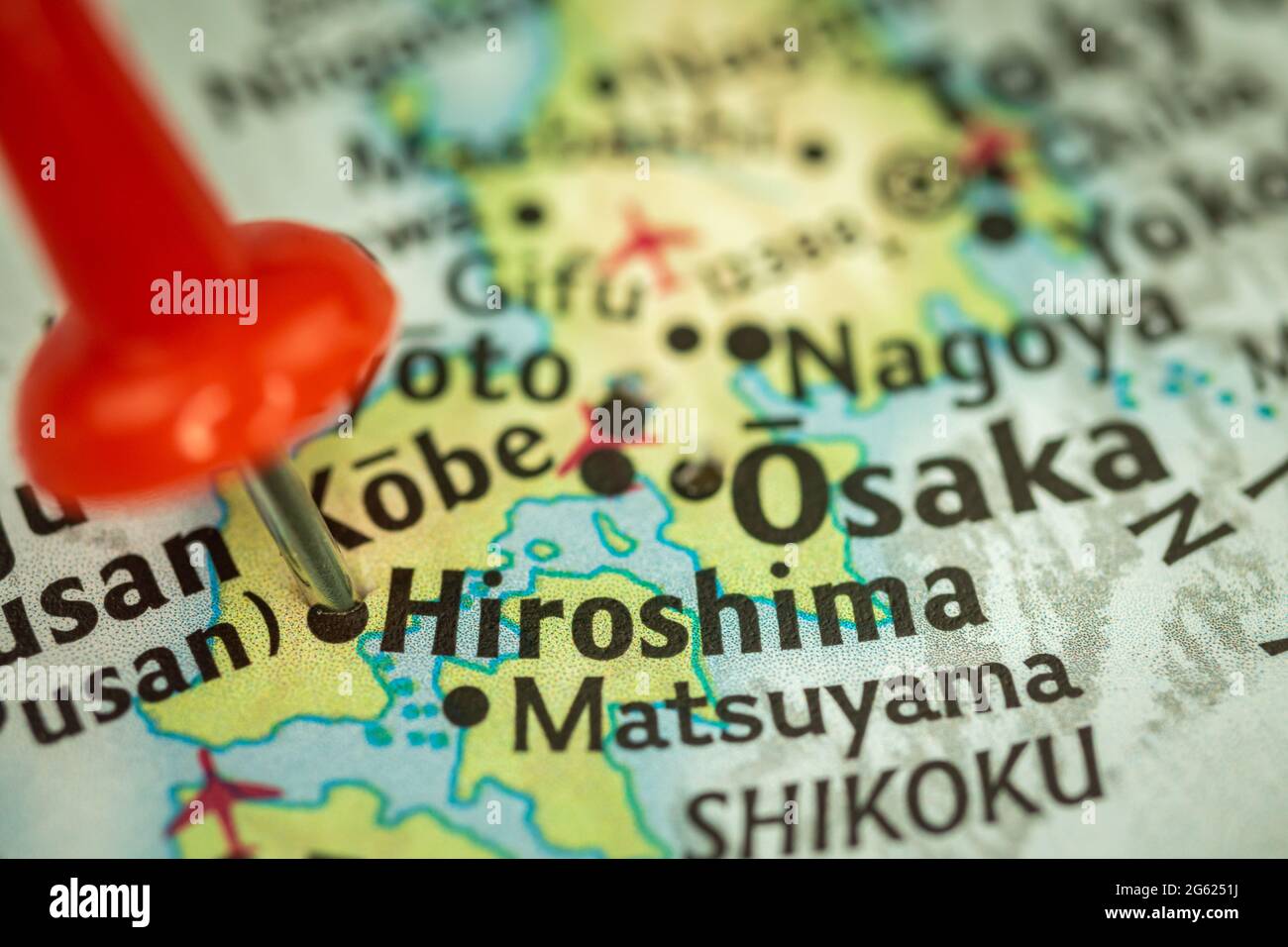 Location Hiroshima in Japan, travel map with push pin point marker ...