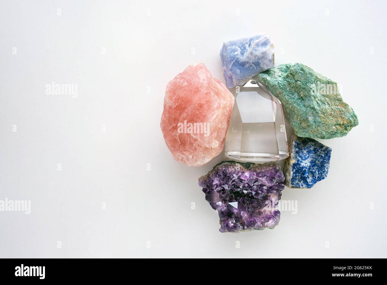 Crystals and gemstones on a white background with blank space Stock ...