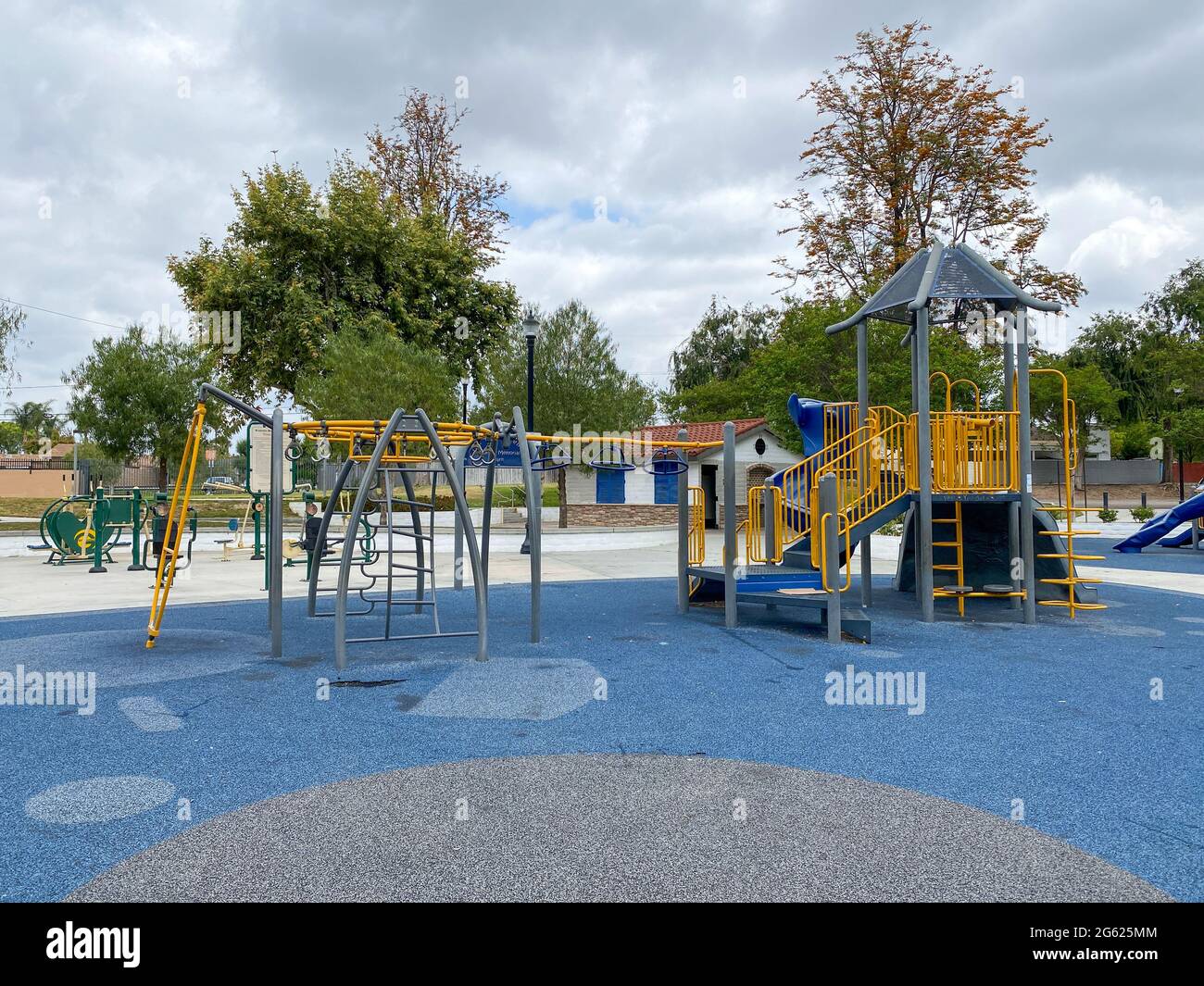 Children playground activities in public park. Slide, swing on modern ...