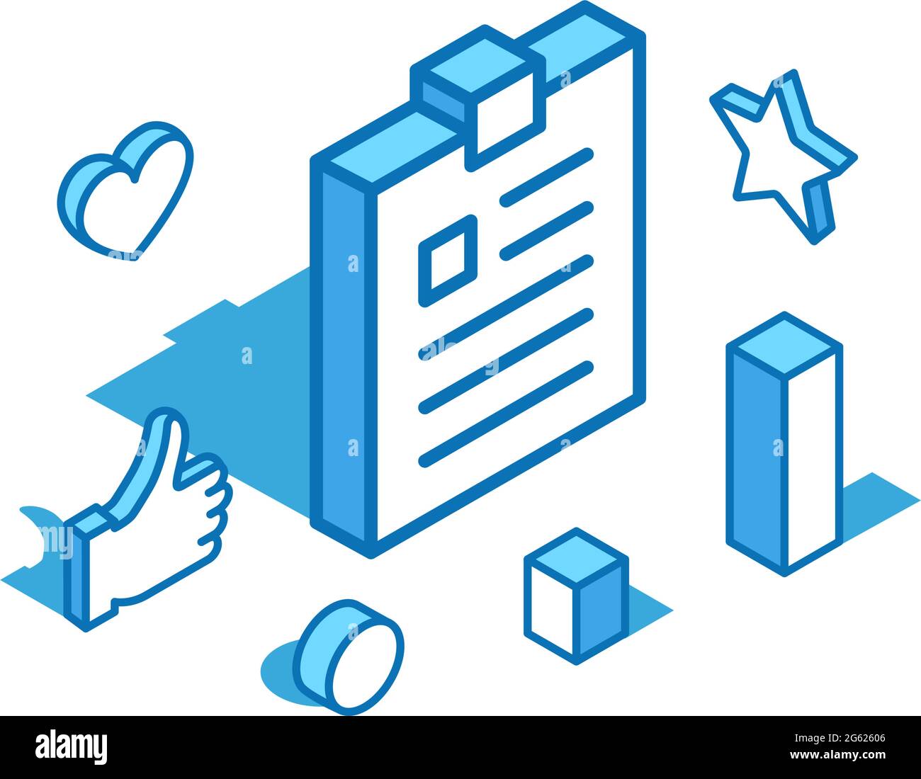 Notepad blue line isometric illustration. Tablet, exercise book ...