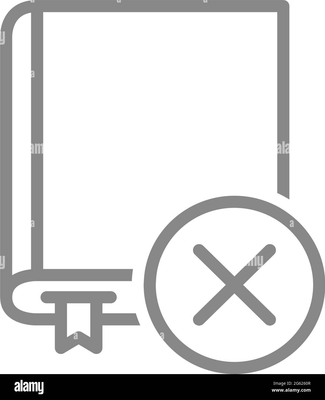 Book with cross checkmark line icon. Bad library, book rejected symbol ...