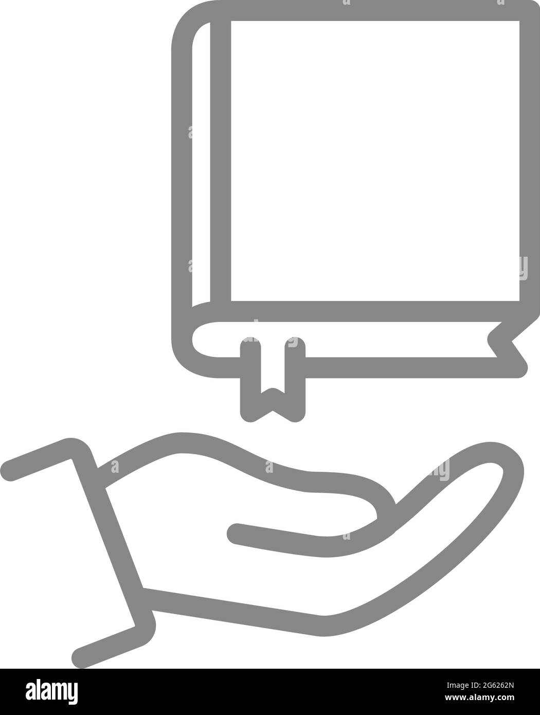 Book over hand line icon. Giving book, save library symbol Stock Vector ...