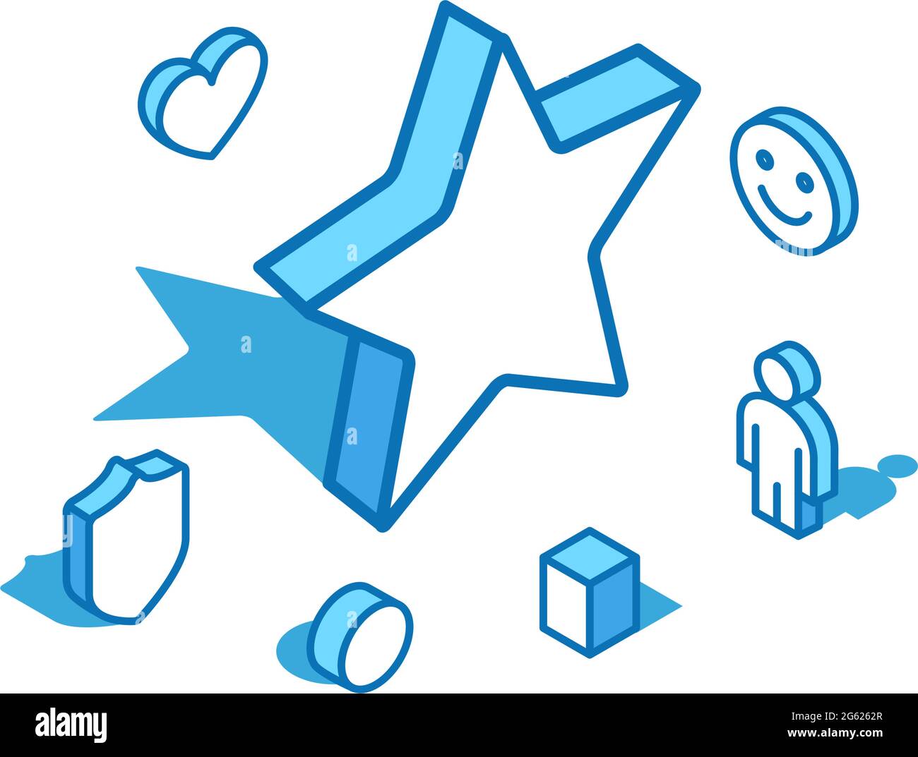 Star blue line isometric illustration. Rating, customer reviews 3D ...