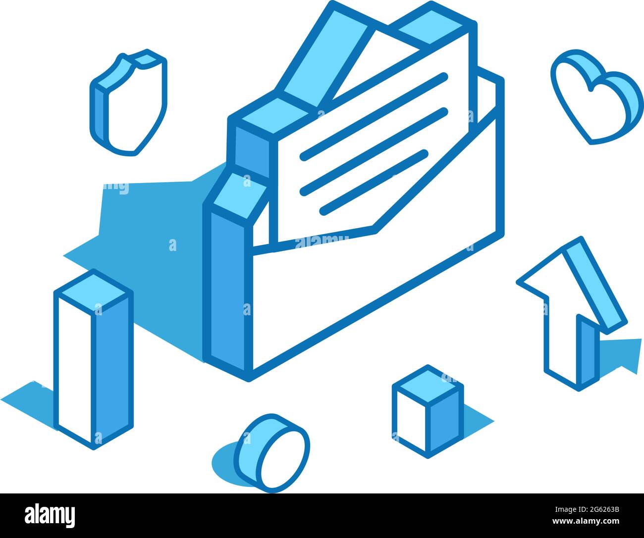 Letter blue line isometric illustration. Positive review, online ...