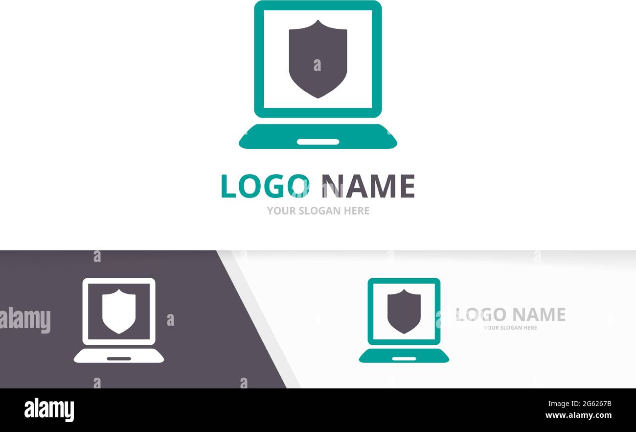 Vector shield and notebook logo combination. Security and laptop ...