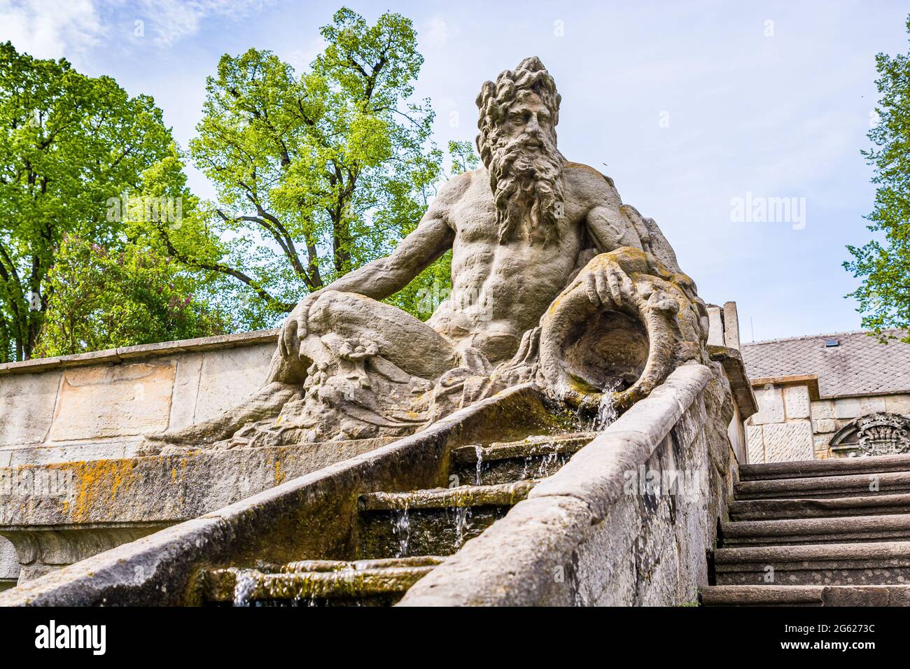 Kuks, Czech republic - May 15, 2021. Steps with water cascade and ...