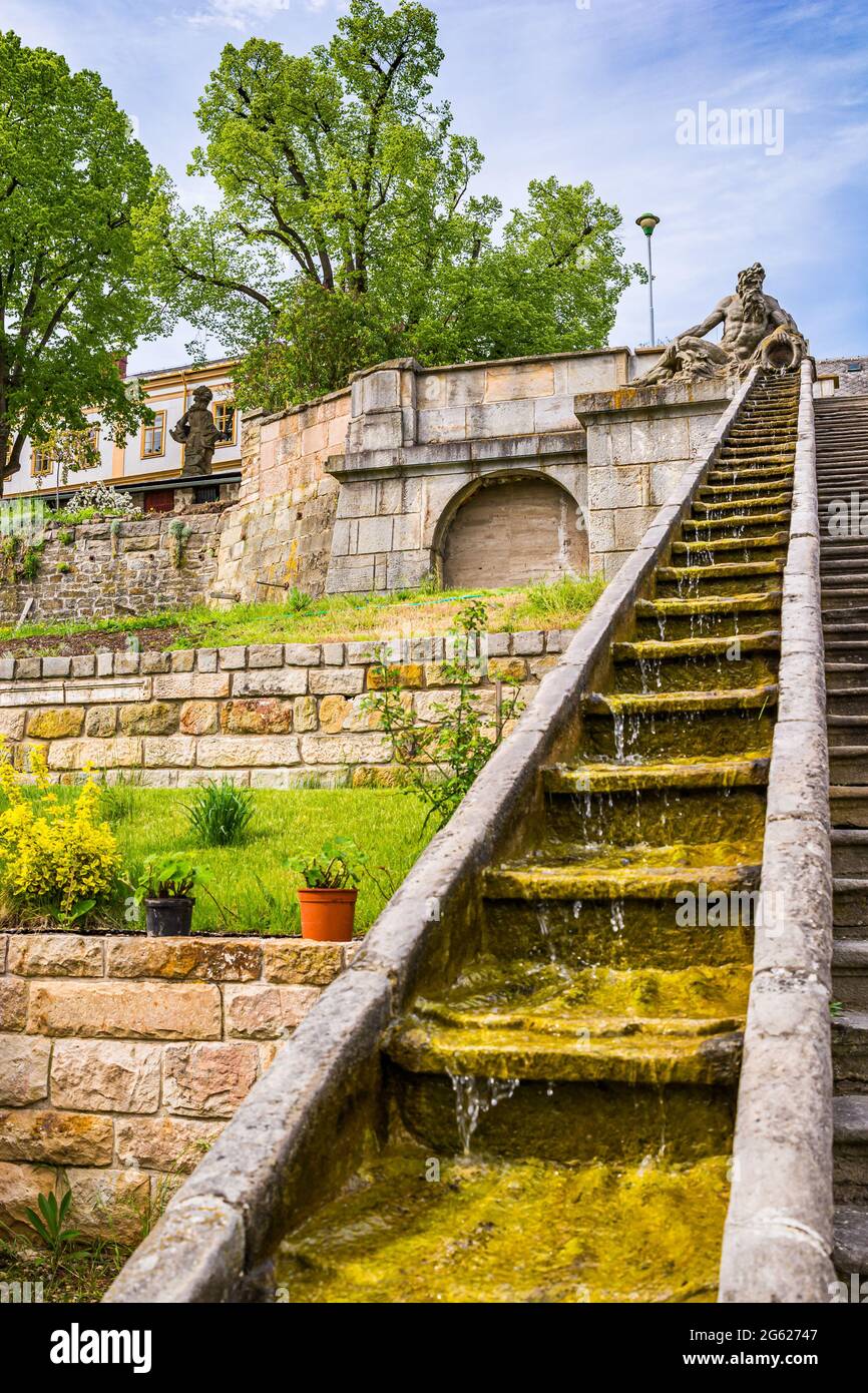 Kuks, Czech republic - May 15, 2021. Steps with water cascade and ...