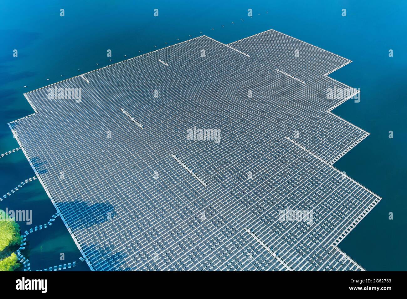 Panorama aerial view of floating solar panels cell platform on the ...