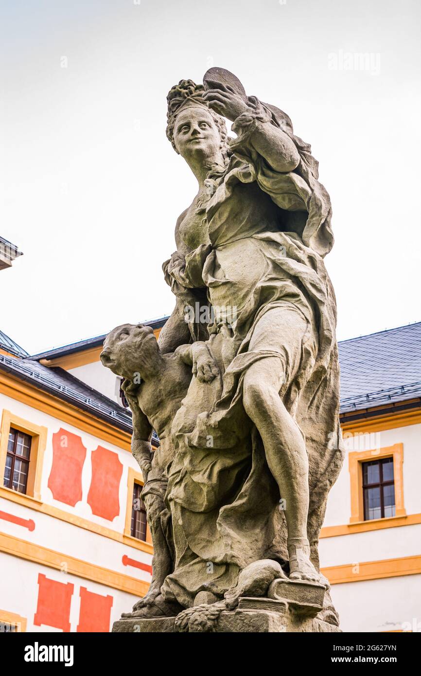 Kuks, Czech republic - May 15, 2021. Statue of vice - symbol of ...