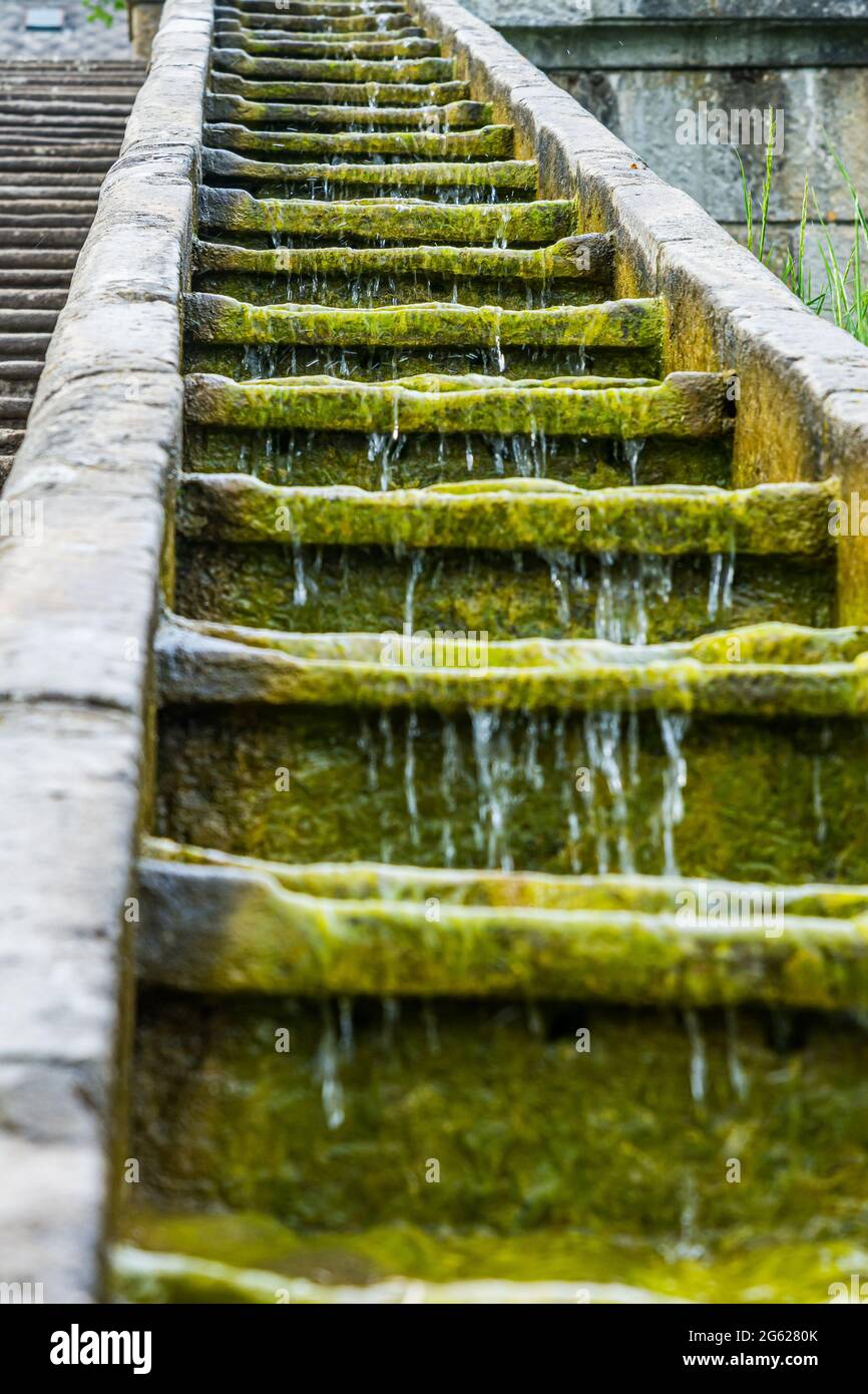 Kuks, Czech republic - May 15, 2021. Steps with water cascade and ...
