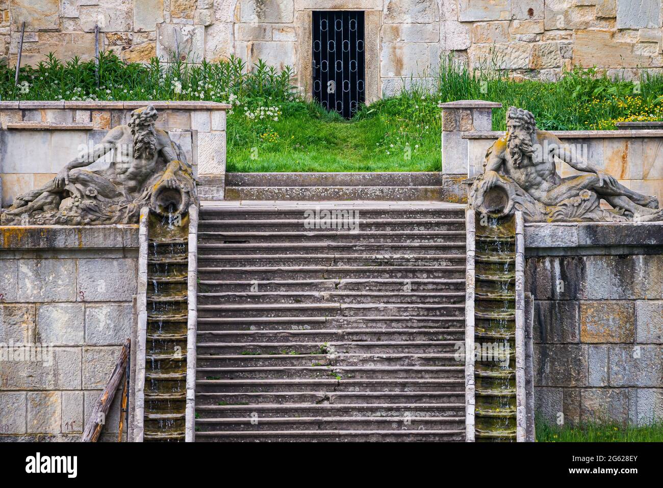 Kuks, Czech republic - May 15, 2021. Steps with water cascade and ...