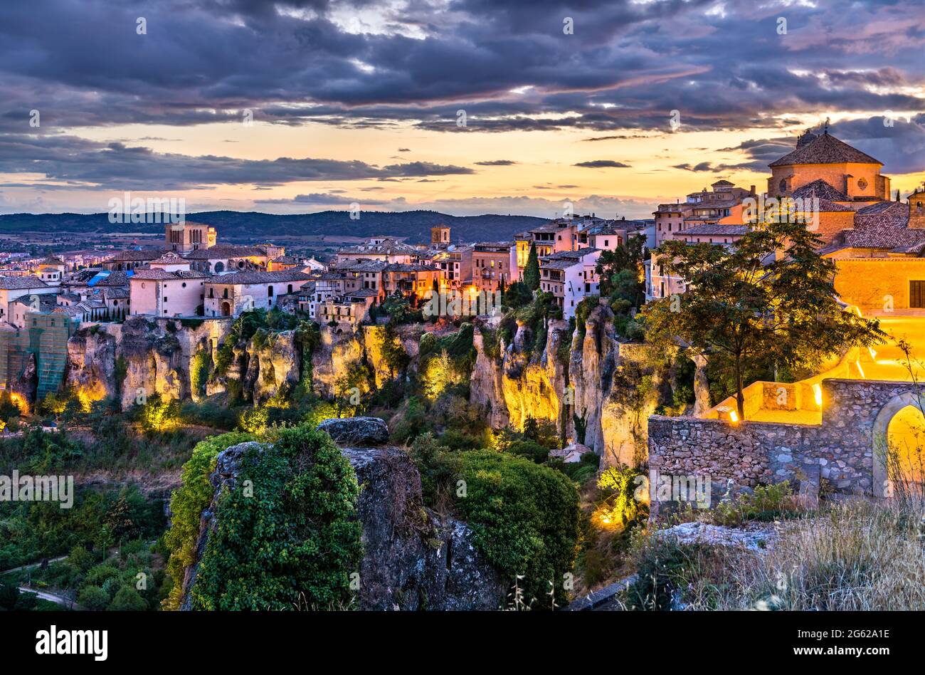 Cityscape of Cuenca at sunset in Spain Stock Photo - Alamy