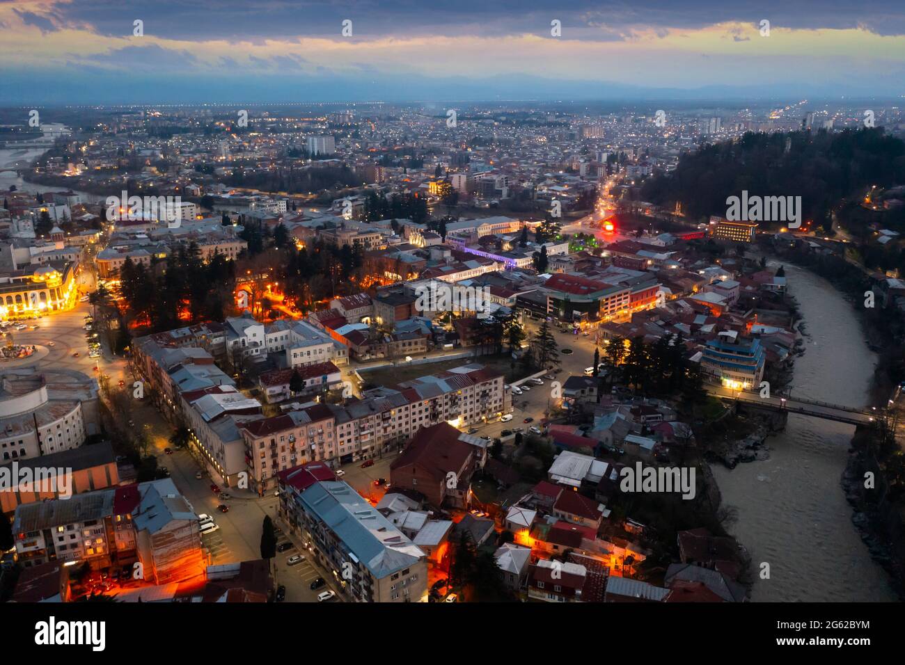 Evening drone view of the ancient city of Kutaisi Stock Photo - Alamy