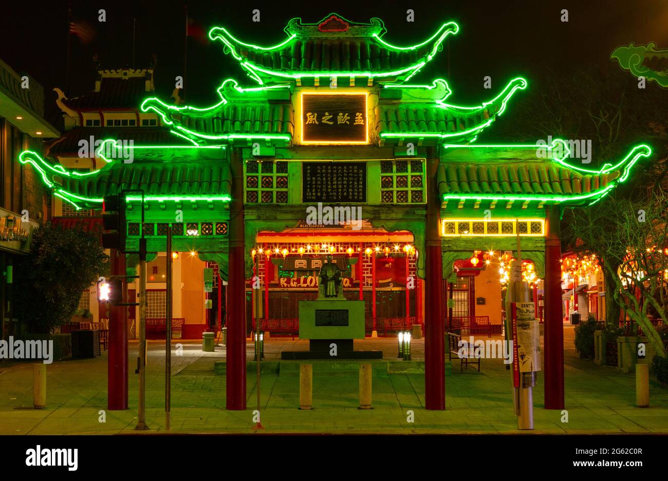 Neon lights illuminate an arch in Chinatown Los Angeles Stock Photo - Alamy