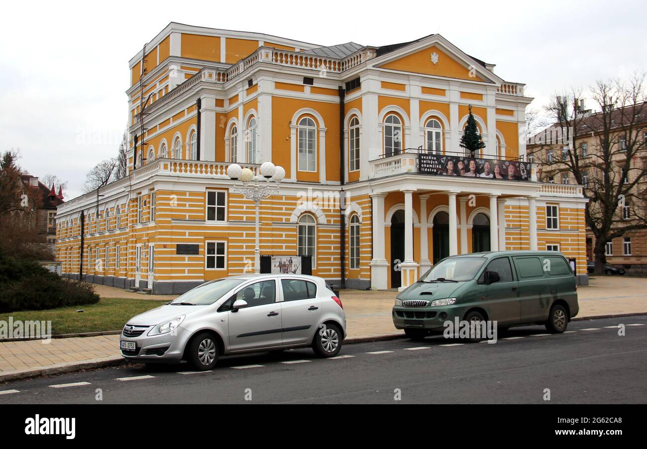 West Bohemian Theater, main facade with portico, Cheb, Czechia Stock ...