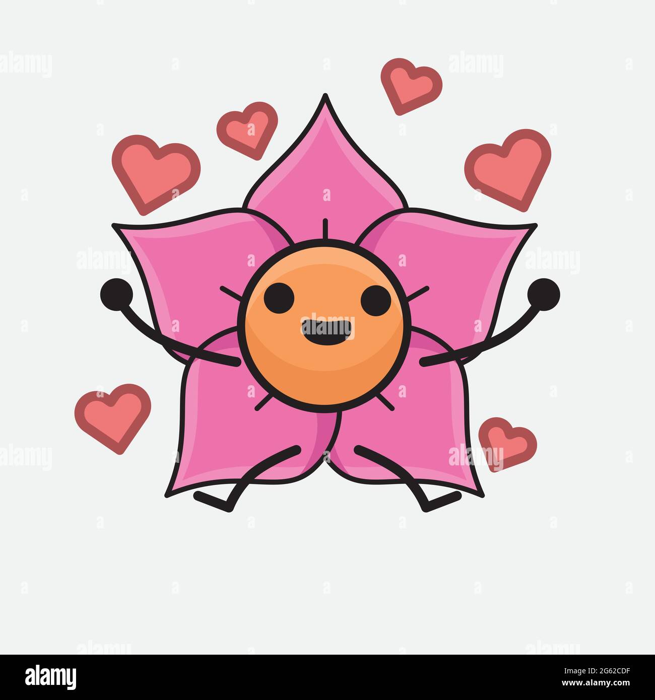 Vector Illustration of Flower Character with cute face, simple hands ...