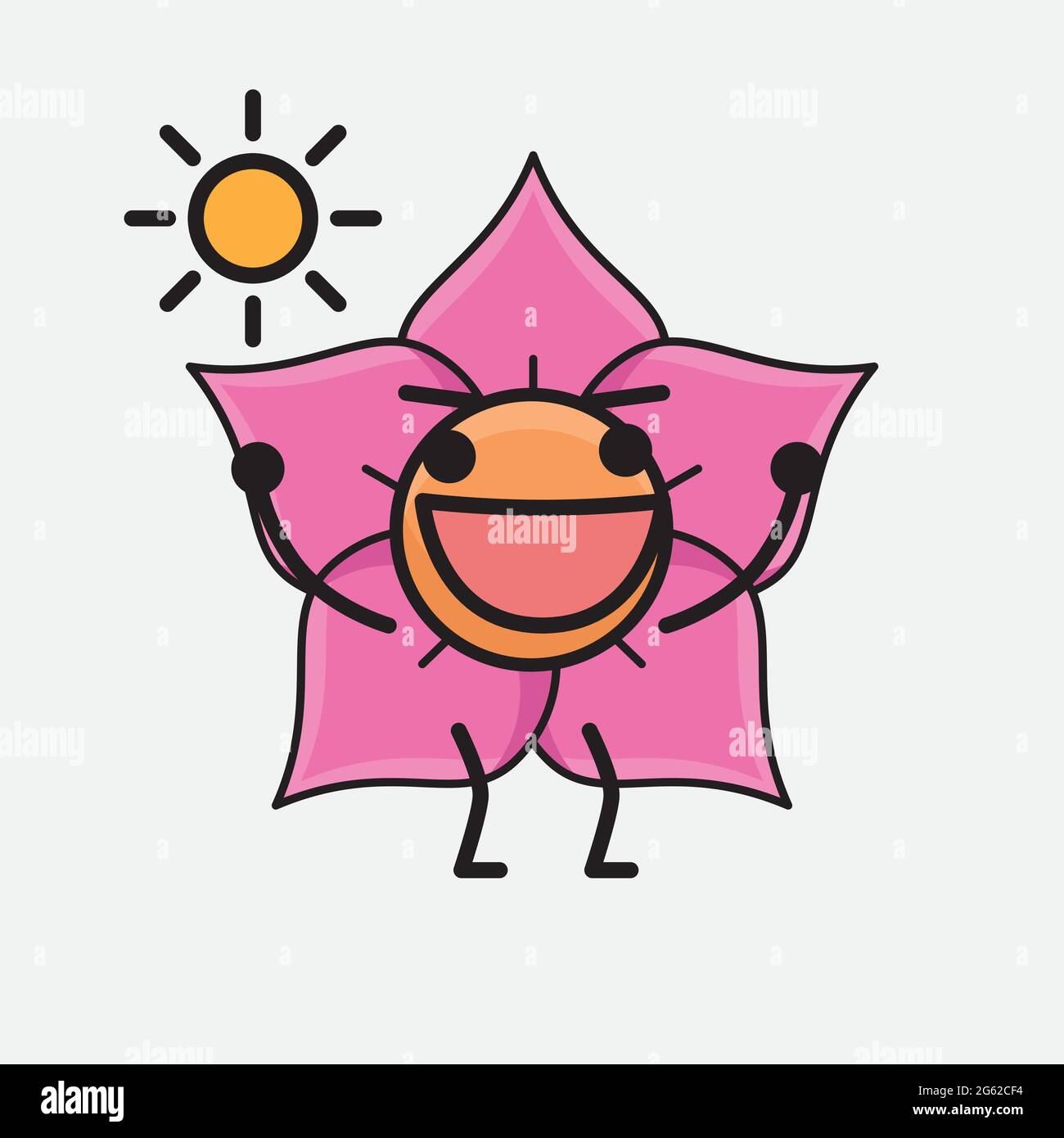 Vector Illustration of Flower Character with cute face, simple hands ...