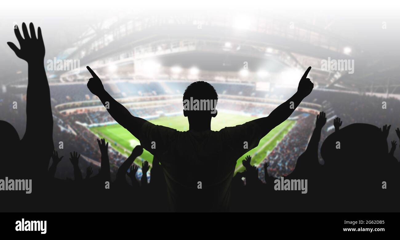 Football stadium, shiny lights, view from field. Soccer concept Stock ...