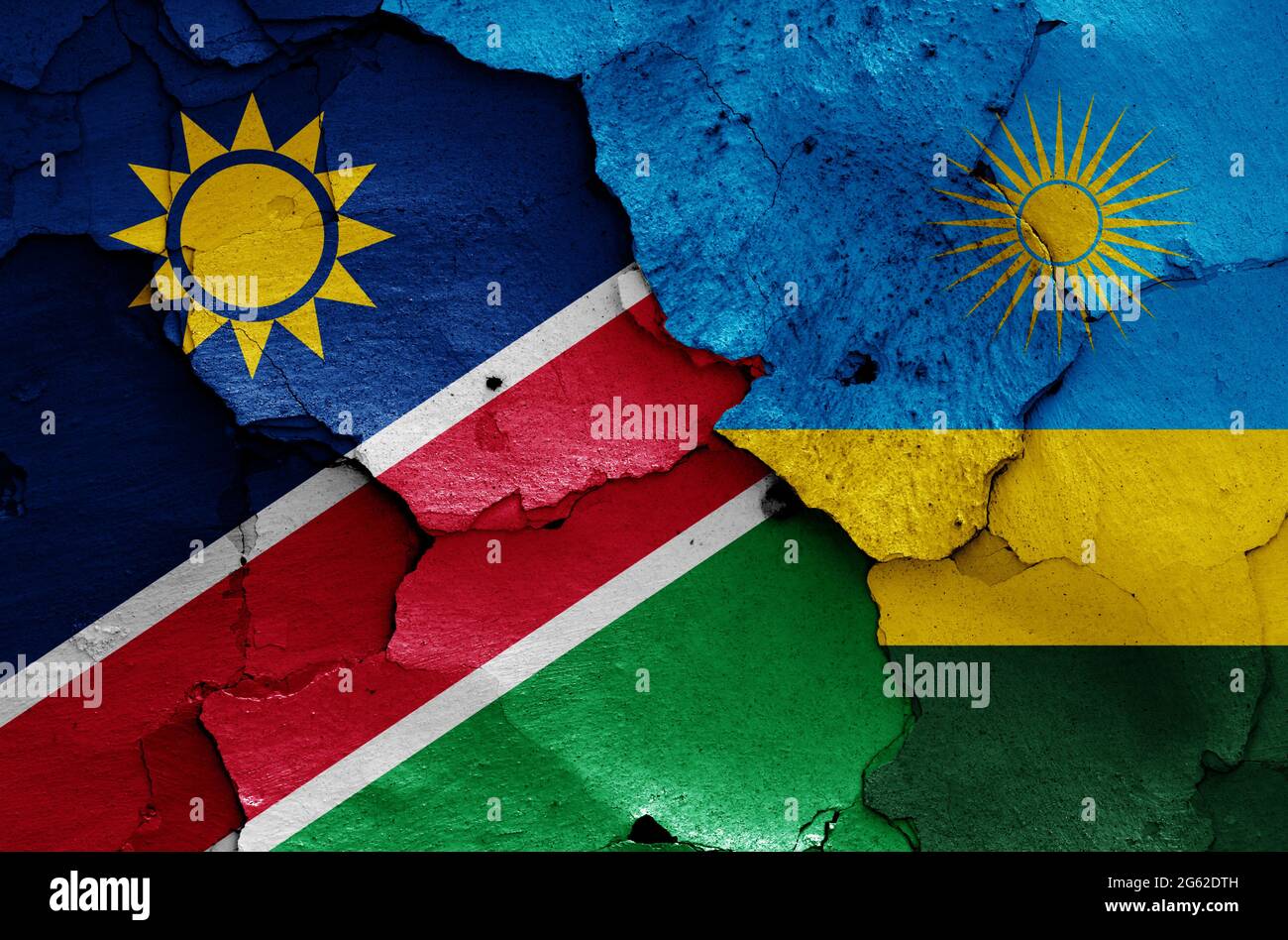 flags of Namibia and Rwanda painted on cracked wall Stock Photo - Alamy