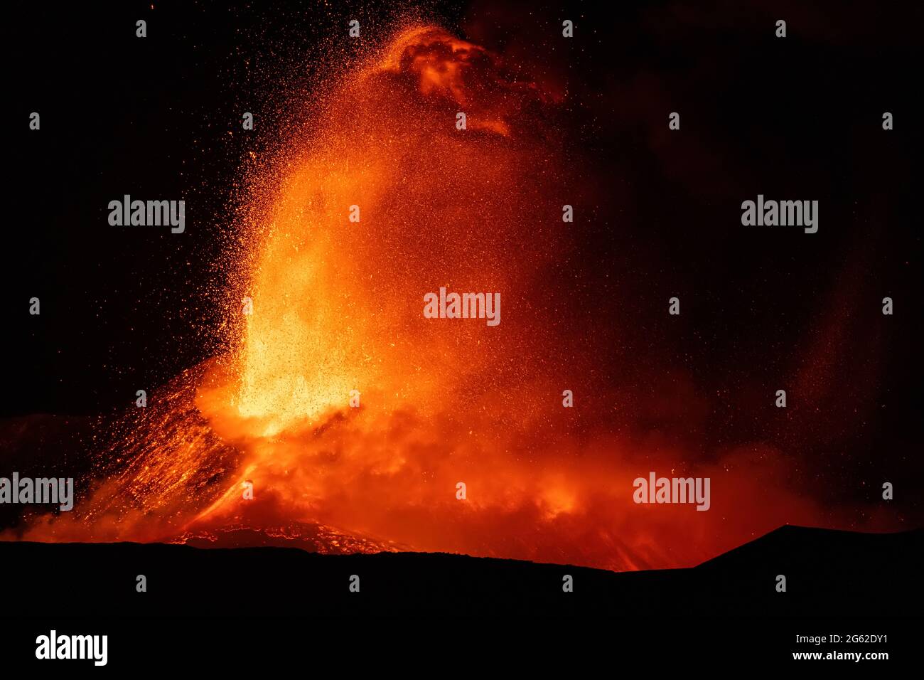 CATANIA, ETNA, ITALY - July 02, 2021: Eruption of the Etna volcano in ...
