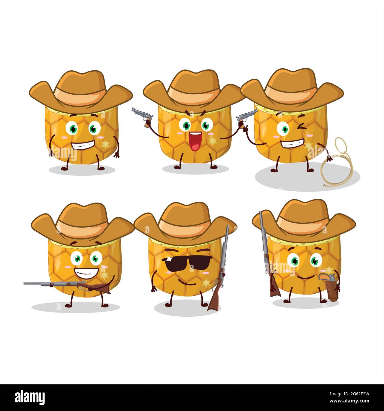 Cool cowboy slice of pineapple cartoon character with a cute hat ...