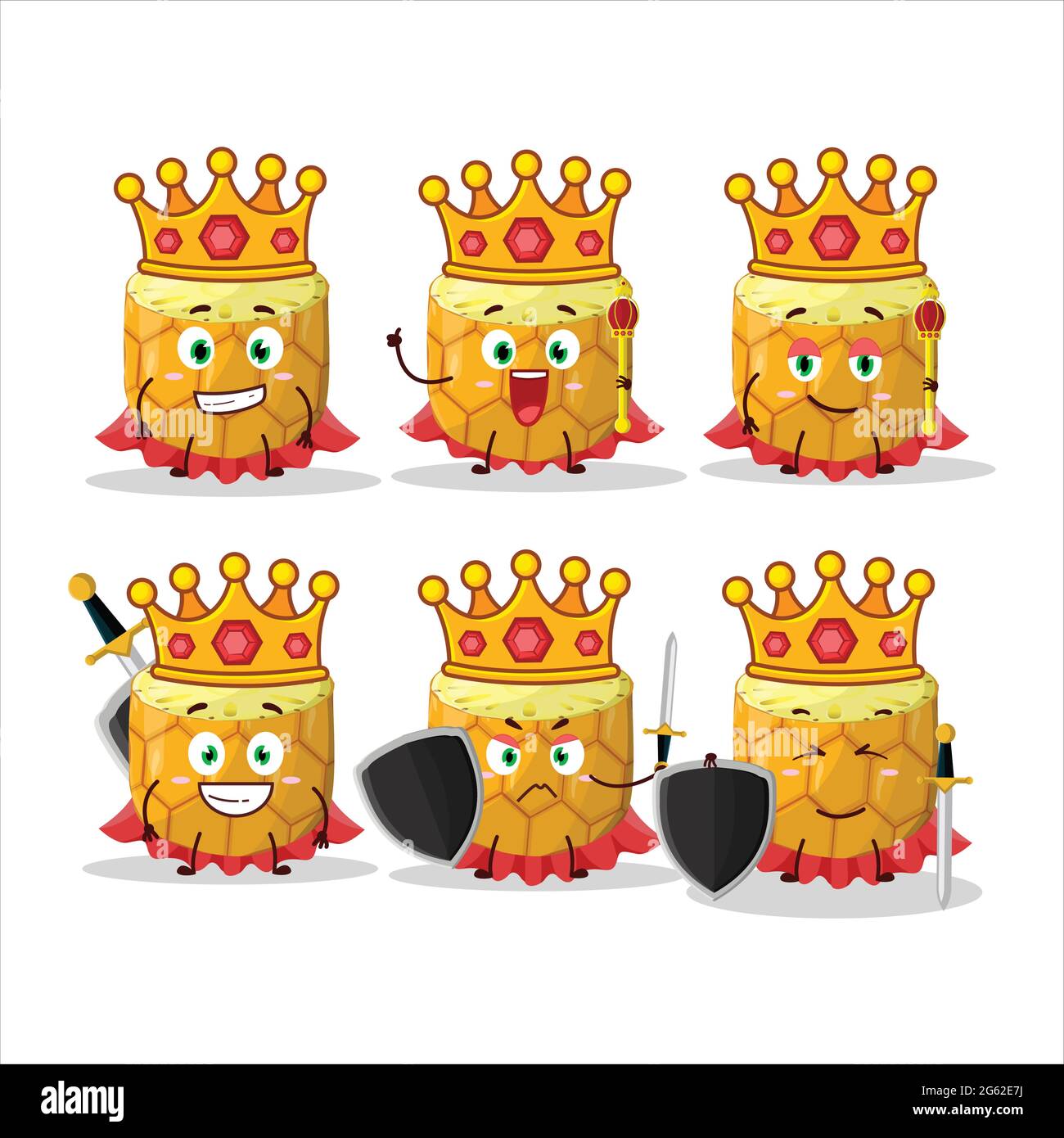 A Charismatic King slice of pineapple cartoon character wearing a gold ...