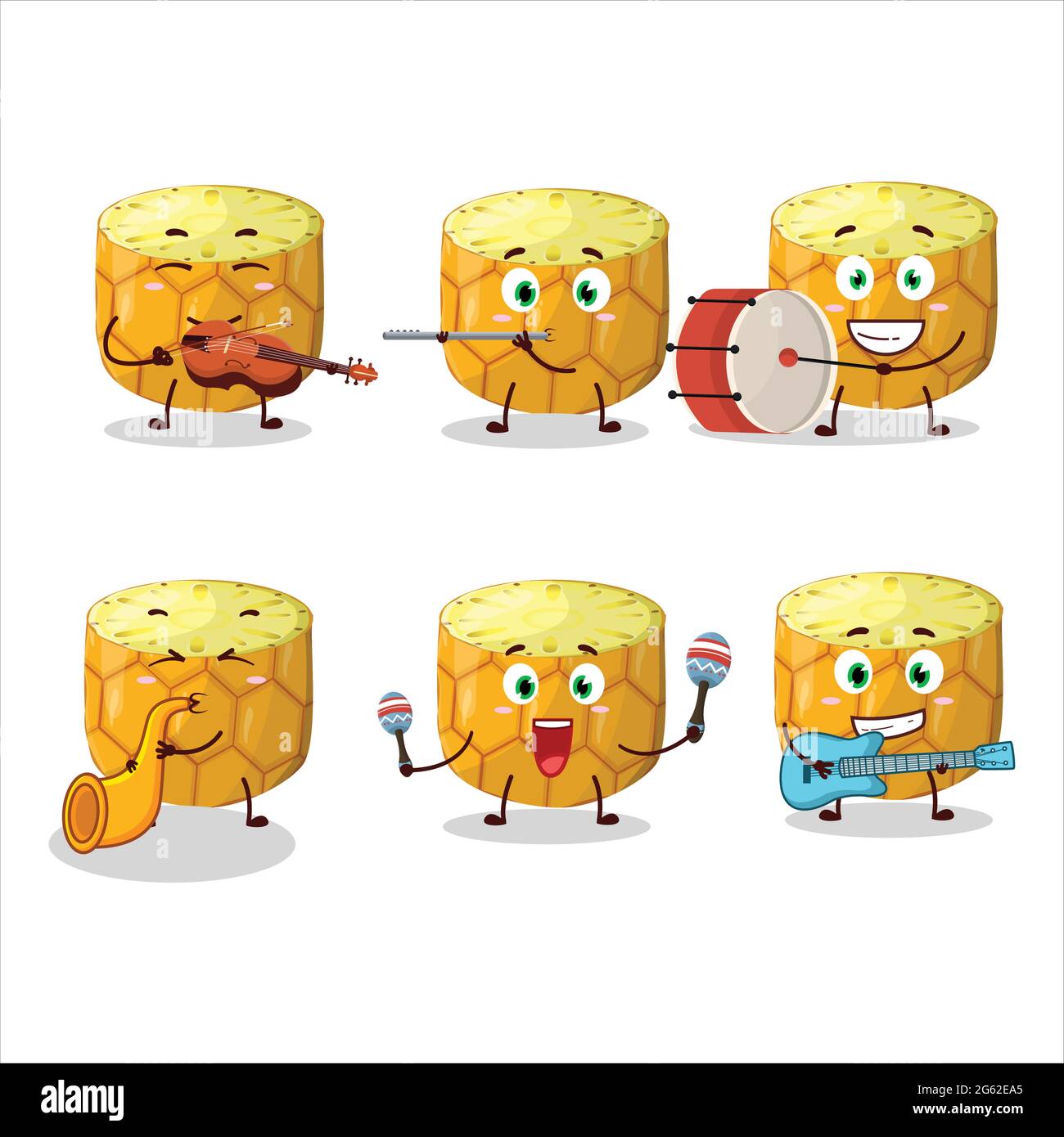 Cartoon character of slice of pineapple playing some musical ...