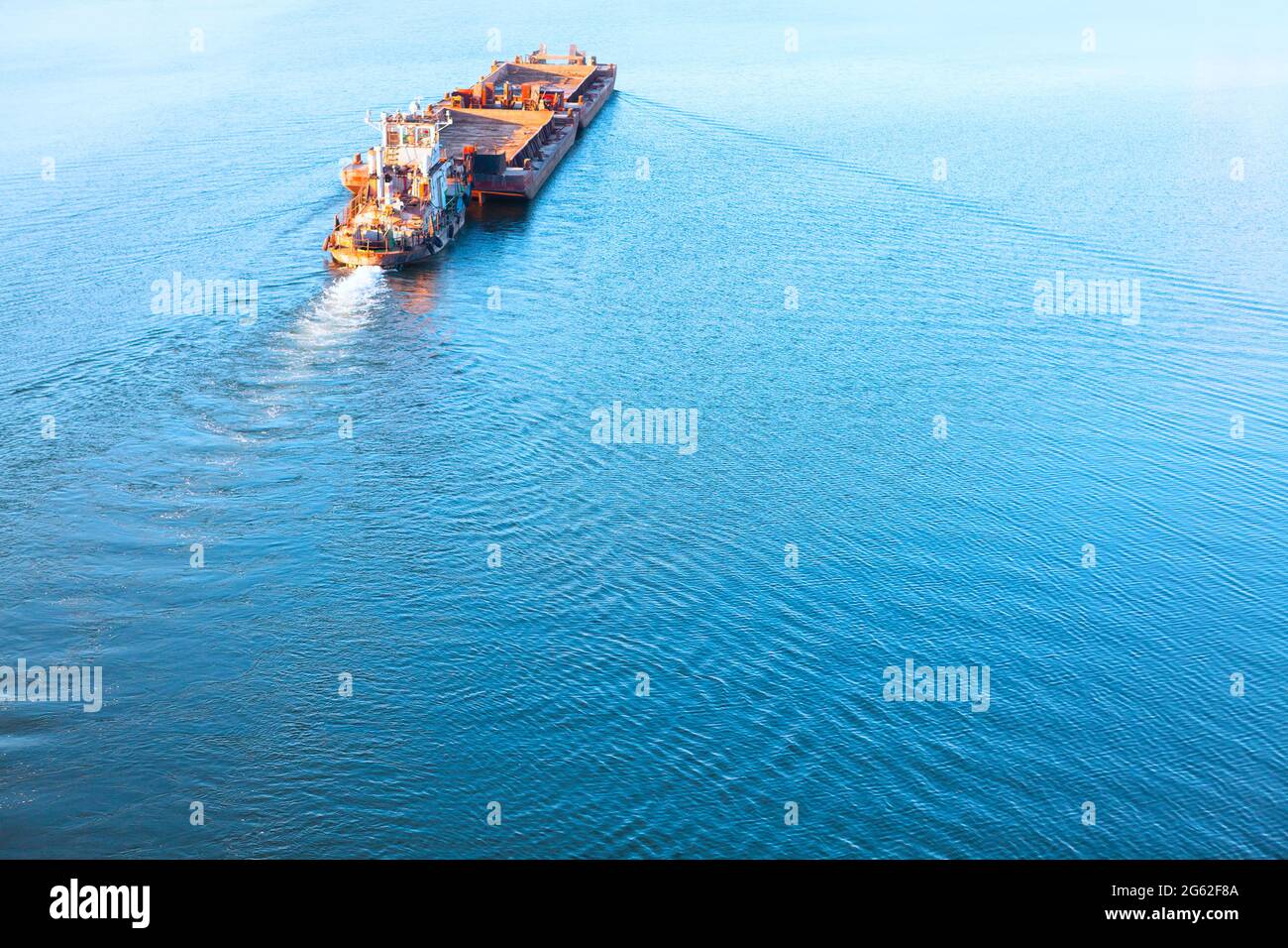 Cargo ship on the blue water , view from above . Old freight ship Stock ...