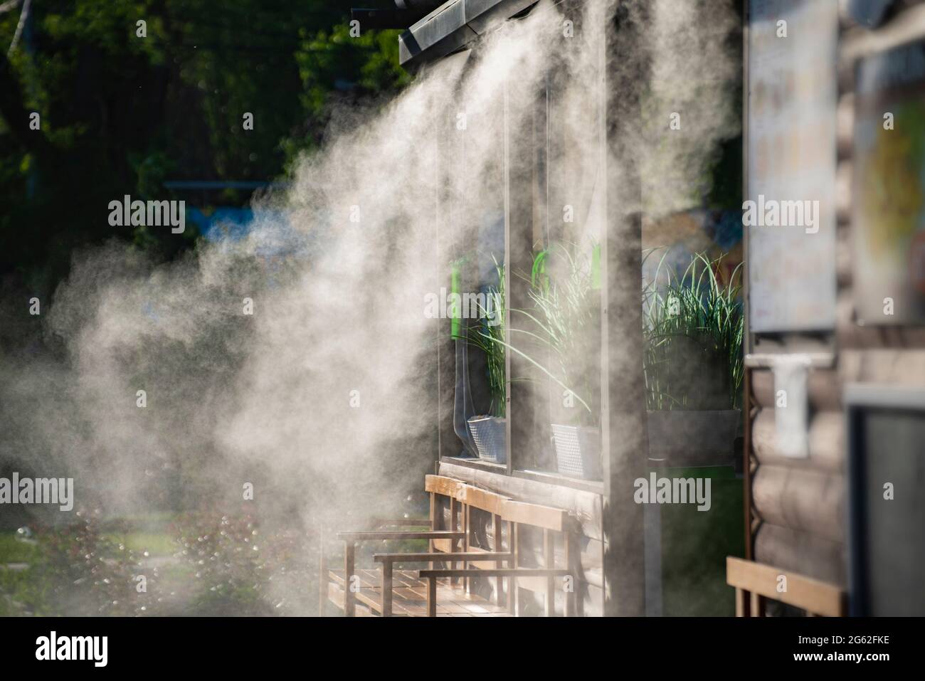 water spray system for cooling in a public cafe at the boiling hot ...