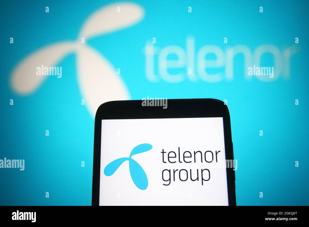 In this photo illustration a Telenor (Telenor Group) logo of a ...