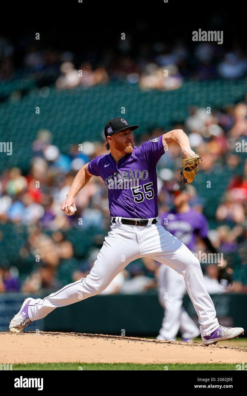 Colorado Rockies pitcher Jon Gray (55) pitches the ball during an MLB ...