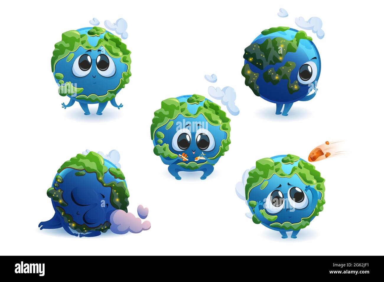 Cute planet Earth character with different emotions isolated on white ...