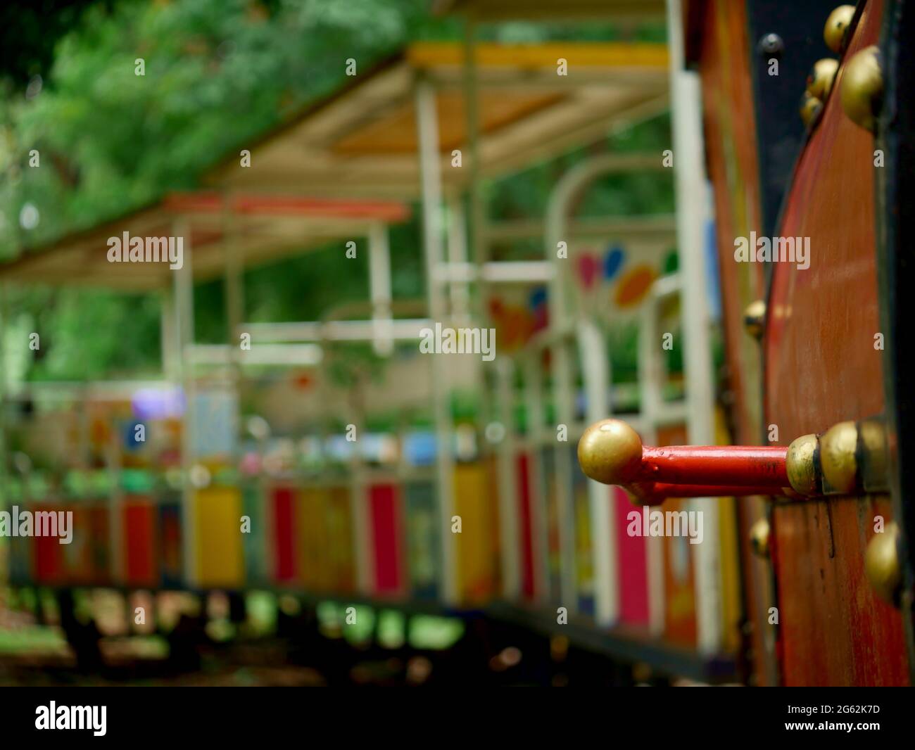 Kids train front view at natural green garden background for commercial ...