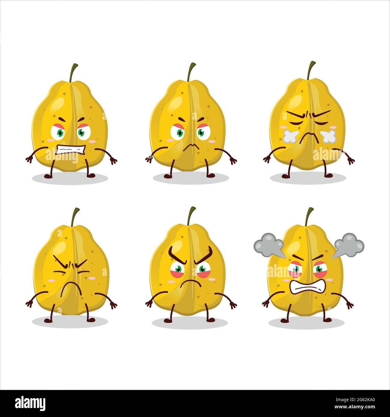 Quince cartoon character with various angry expressions. Vector ...