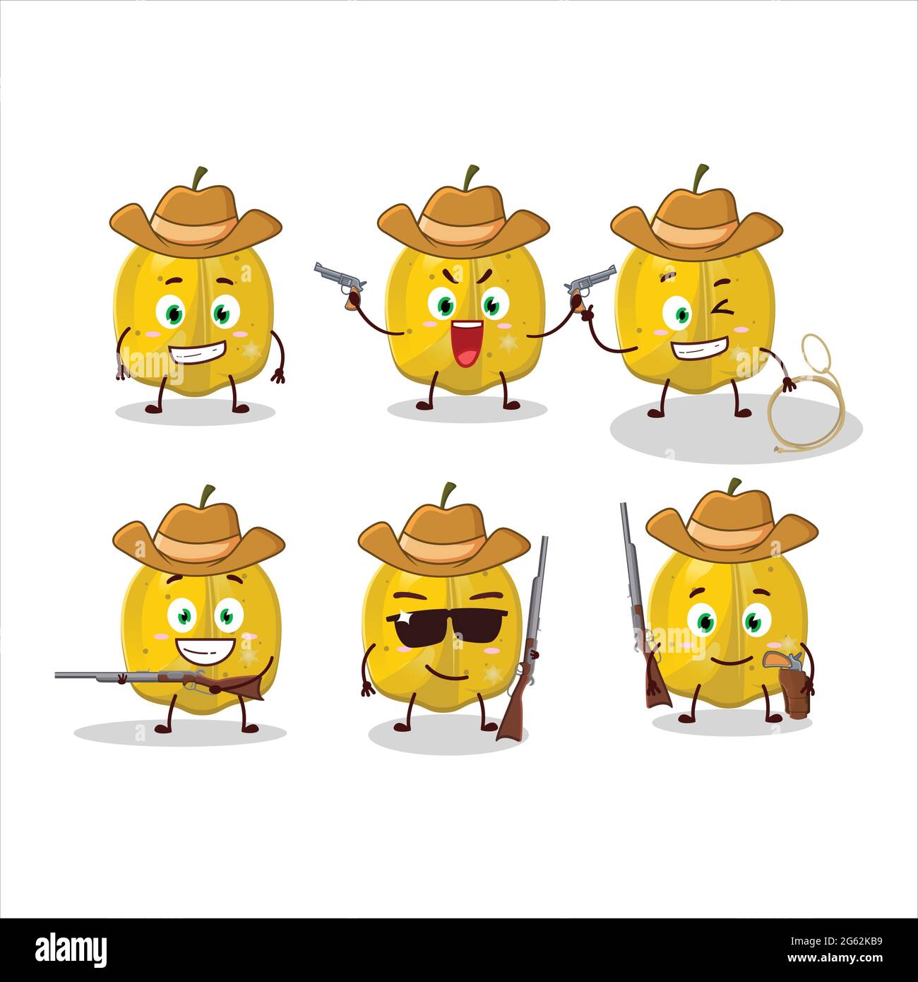 Cool cowboy quince cartoon character with a cute hat. Vector ...